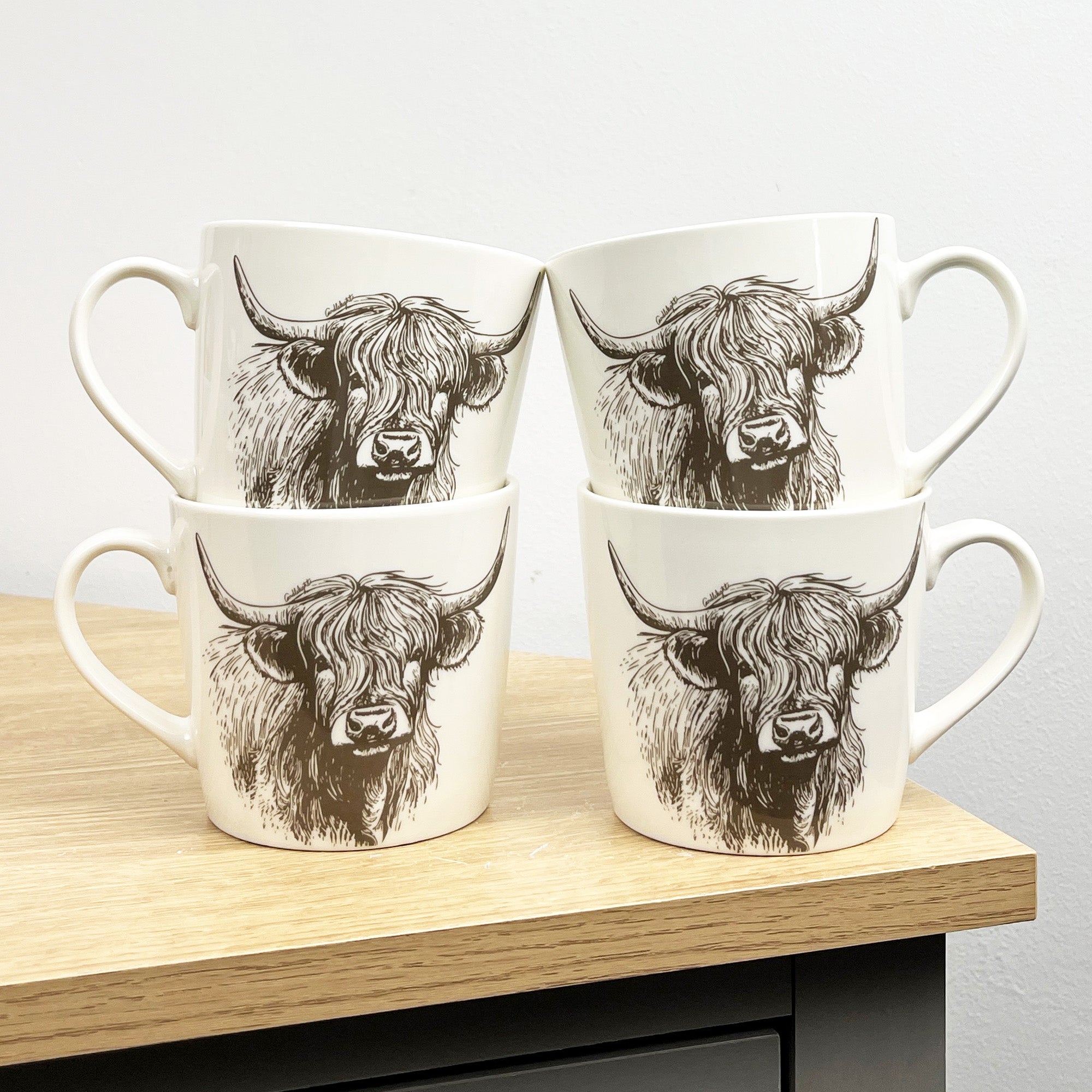 4 x 350ml Highland Cow Ceramic Mugs – Alfie Francis